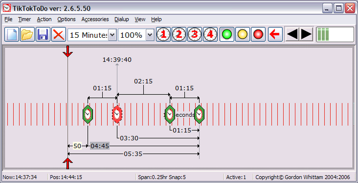 Countdown timer and multiple alarm software TikTokToDo(tm) home page.